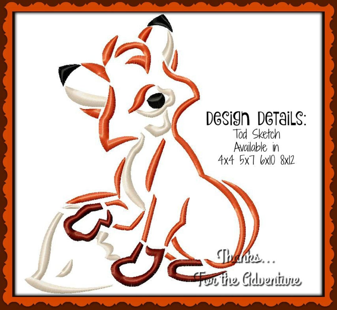 Tod From the Fox and the Hound Sketch Digital Embroidery Machine Design ...