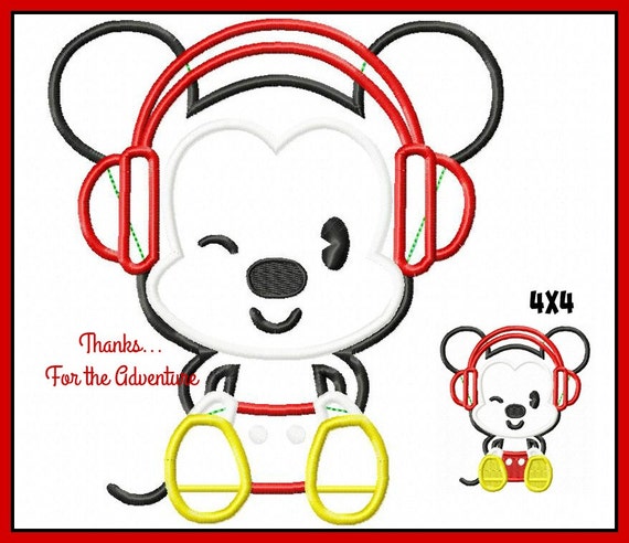 Mickey Mouse Cutie With Headphones Applique Digital Embroidery | Etsy