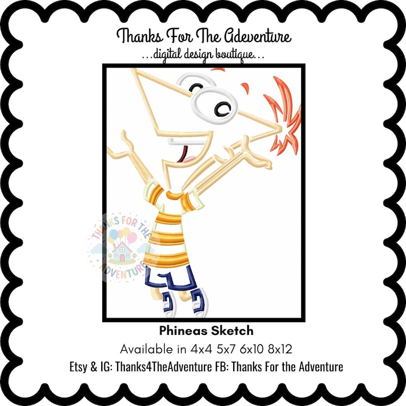 Phineas From Phineas and Ferb Sketch Digital Embroidery Machine Design ...