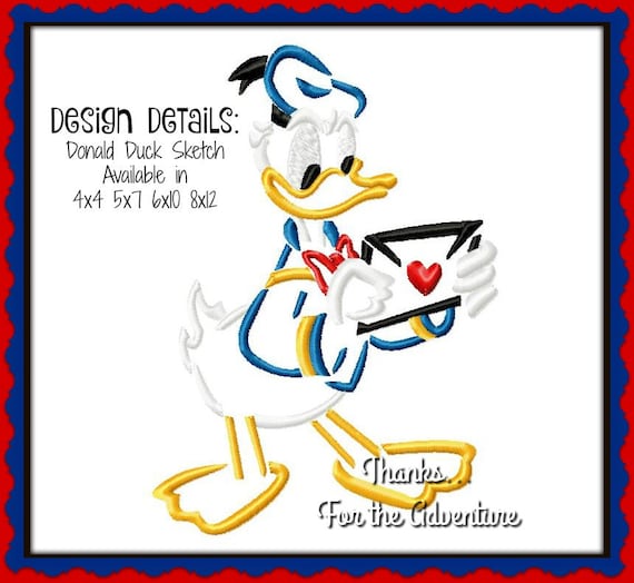 Donald Duck Valentine Sketch Digital Embroidery Machine Design | Etsy