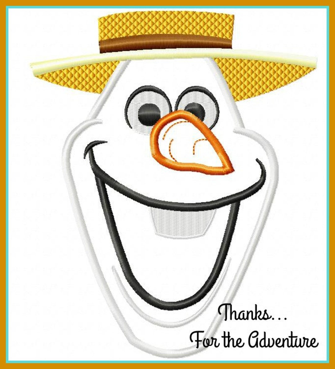 Olaf From Frozen 2 in a Summer Straw Hat Digital Embroidery Machine ...