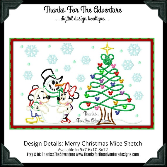 Mickey and Minnie Mouse Snowman Christmas Lights Tree Sketch - Etsy
