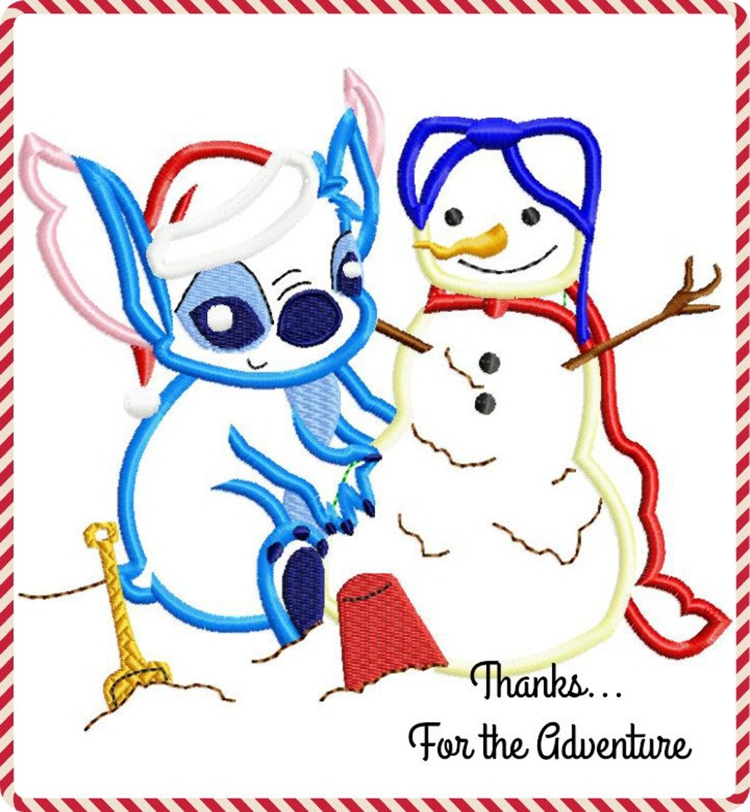 Santa Stitch on the Beach With a Sand Snowman Applique Digital ...