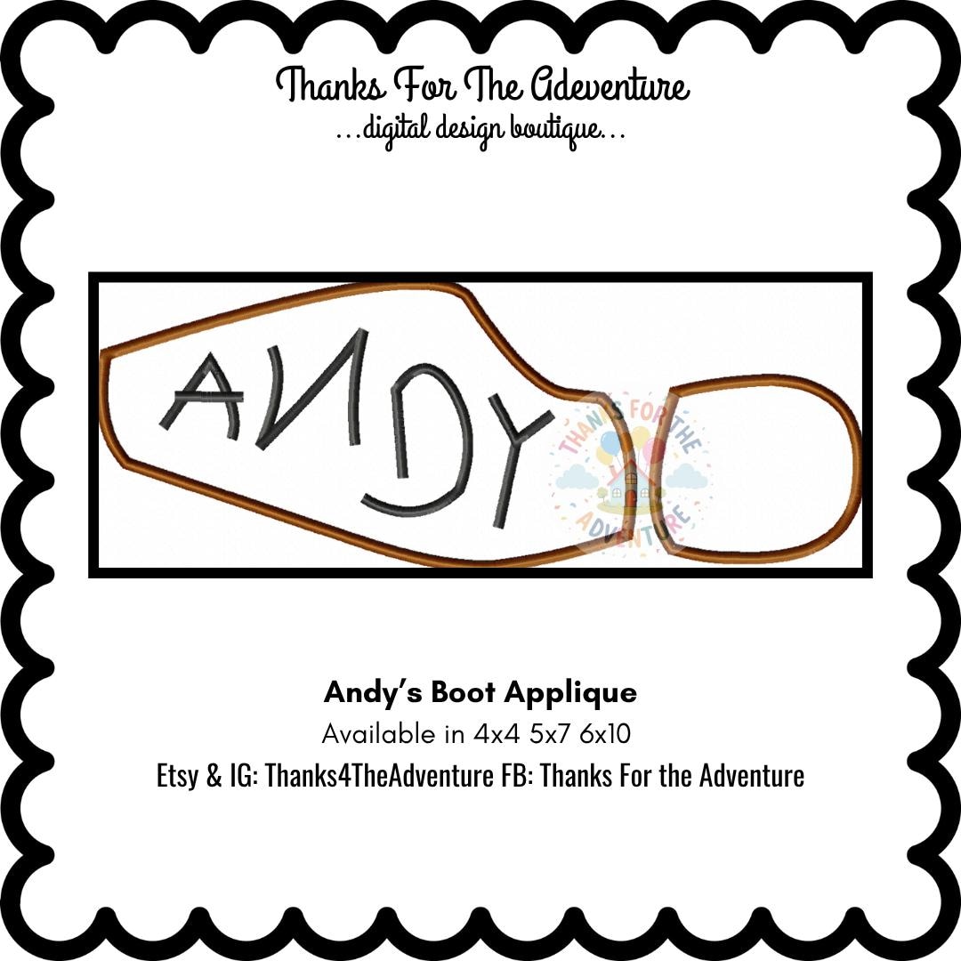 Andy's Boot From Toy Story Cowboy Sheriff Woody Digital Embroidery ...