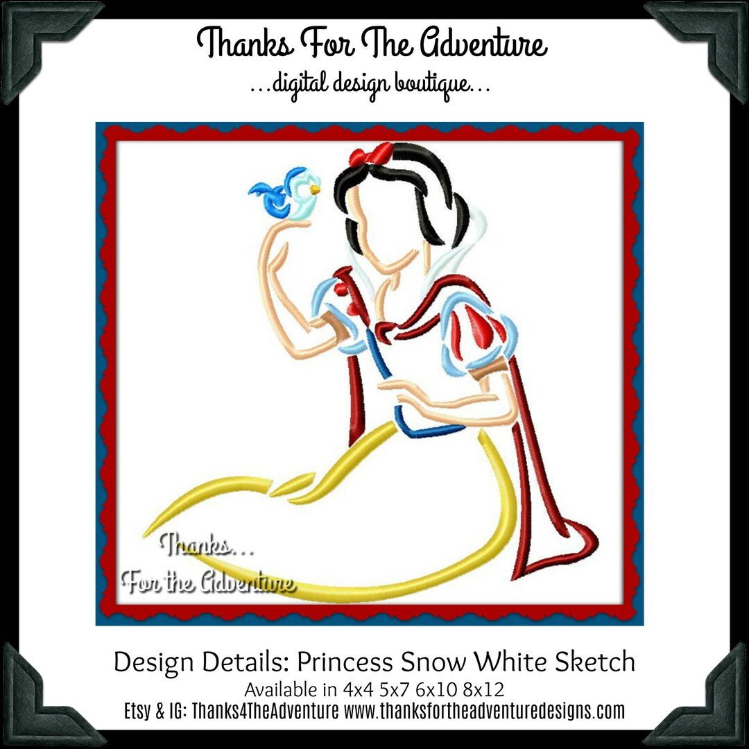 Snow White With Bluebird of Happiness Sketch Digital Embroidery Machine ...
