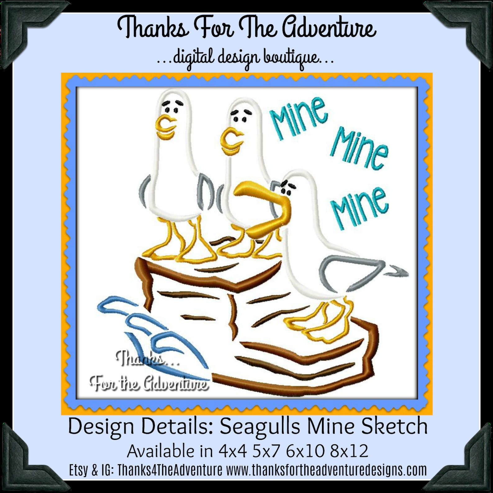Mine Seagulls From Finding Nemo and Finding Sketch Digital Embroidery ...