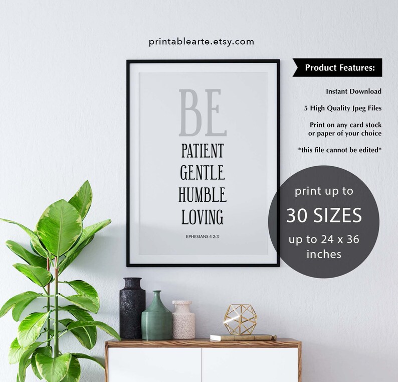 Be Patient Gentle Humble Loving Ephesians Bible Verse - Etsy
