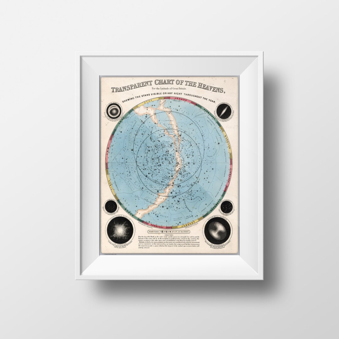 Vintage Star Chart, Astronomy Wall Art, Vintage Art Print, Star Map ...
