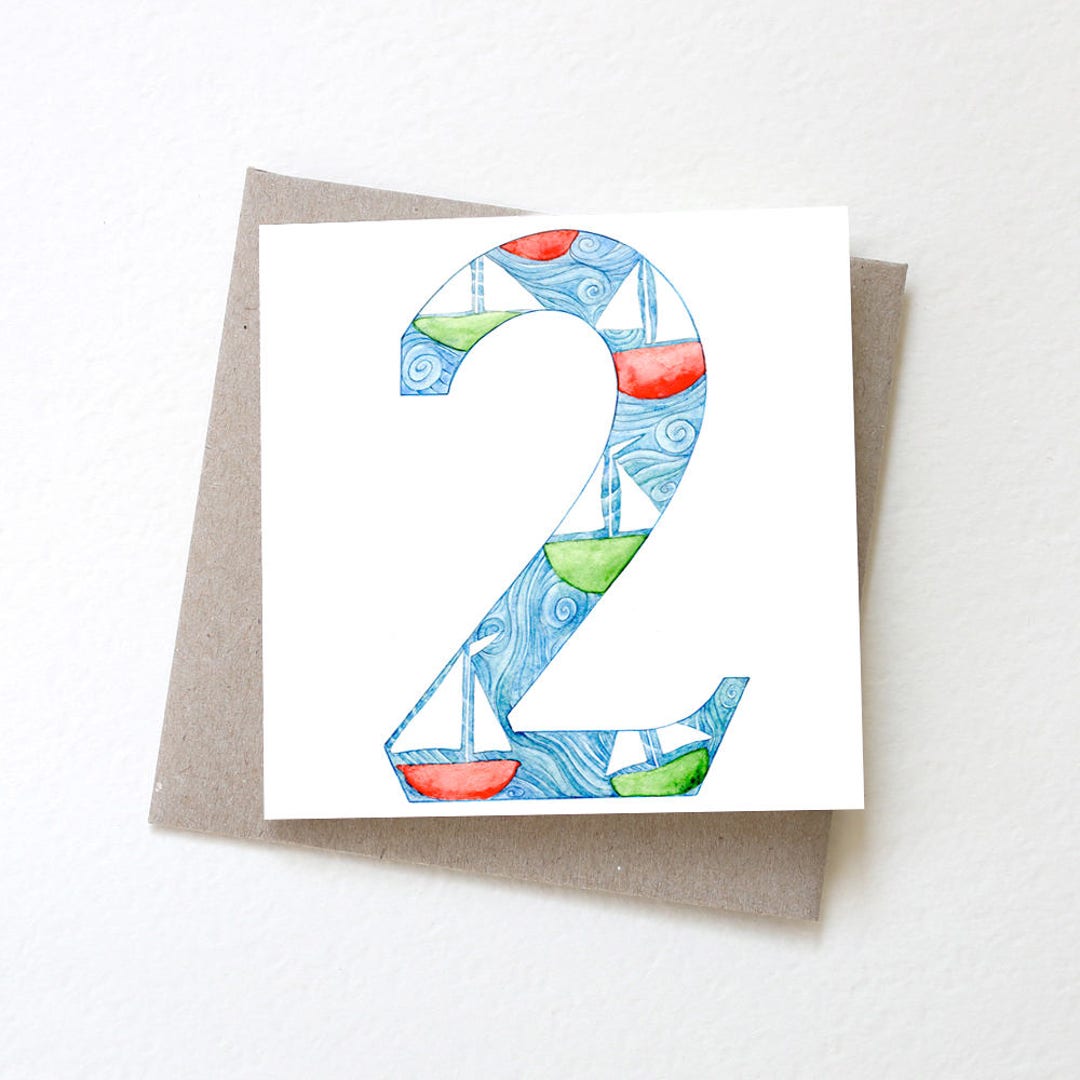 Number 2 Toy Boats // Second Birthday Card, No. 2 Card, Age 2 ...