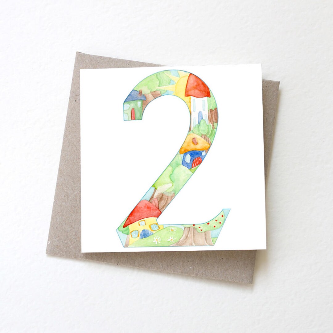 Number 2 Little Houses // Age 2 Birthday Card, 2nd/second Birthday ...