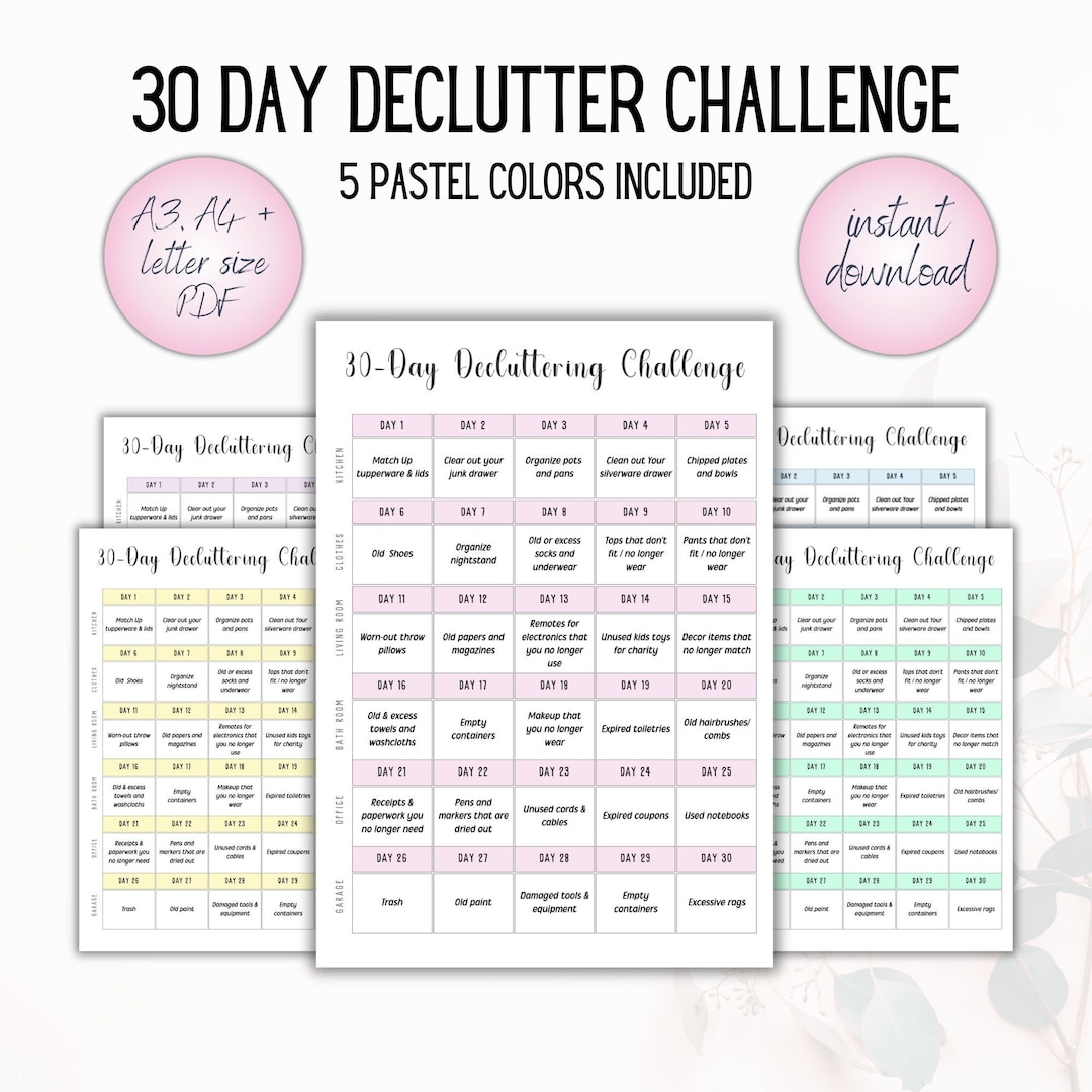 Declutter Checklist Printable Decluttering Workbook 30 Days in - Etsy