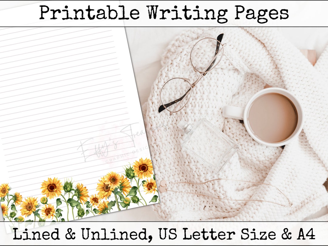 Sunflower Writing Paper Printable Stationary Floral Lined - Etsy