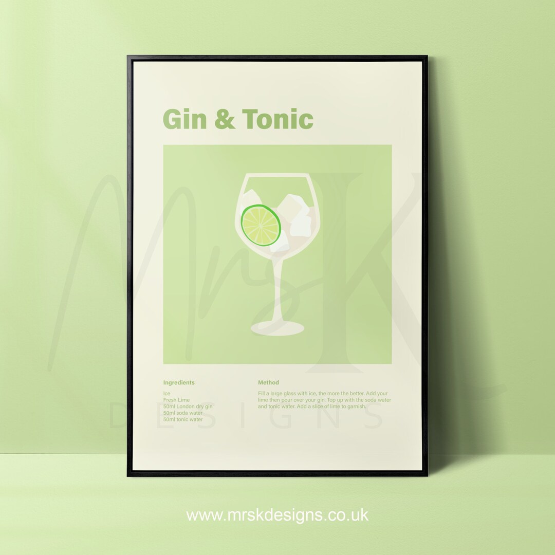 Gin & Tonic Print, Digital Download Printable, Bar Print, Cocktail ...