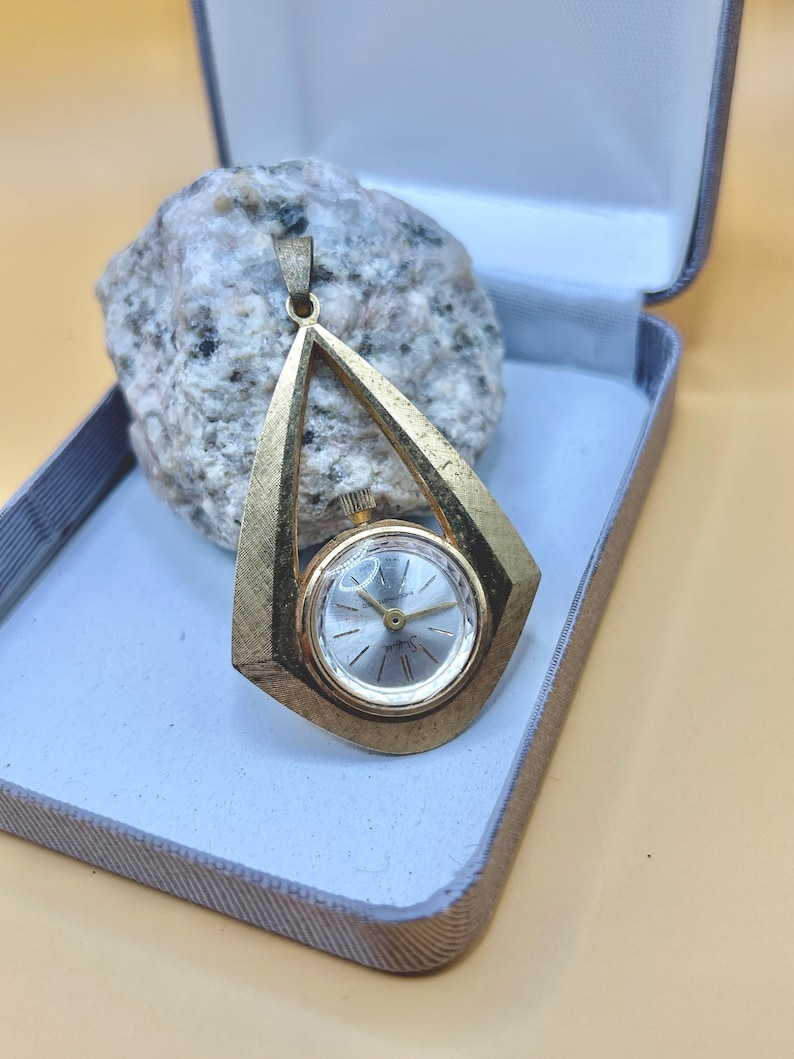 Sheffield Swiss Made Vintage Watch Necklace Pendant, Wind Up, Gold Tone ...