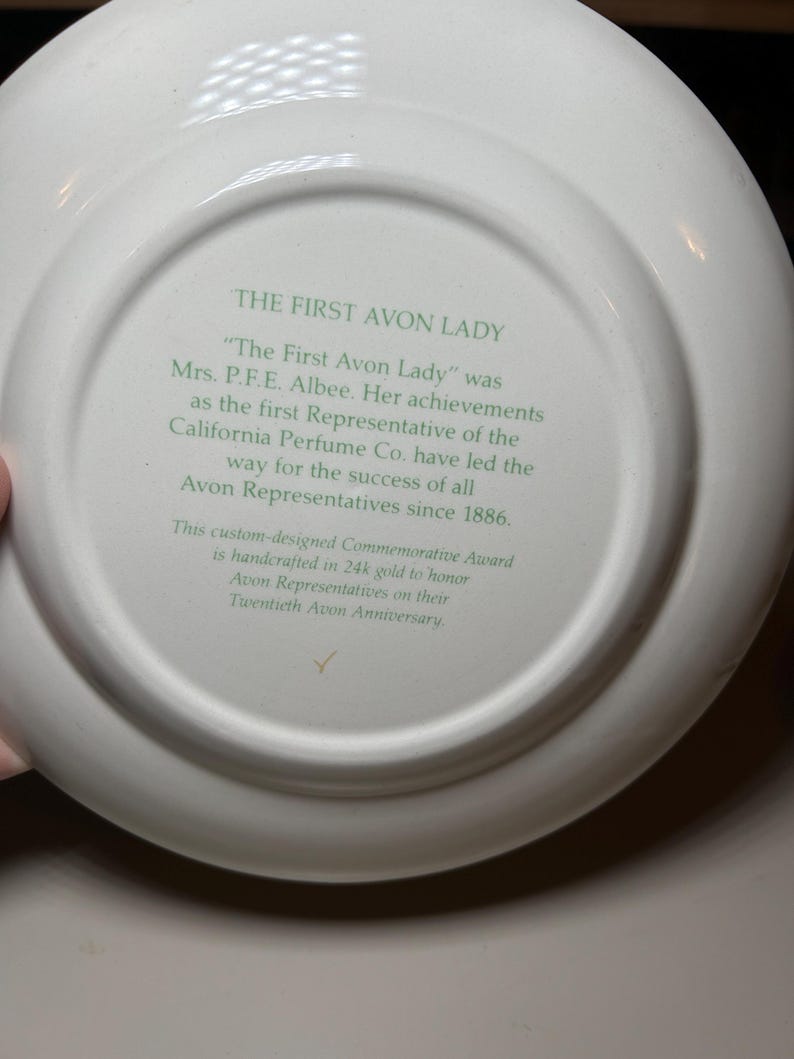 Avon 20th Anniversary Collectible Plate “the First Avon Lady” 24kt Gold ...