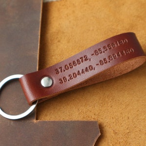 Custom Leather Keychain, Personalized Leather Key Ring, Coordinate ...