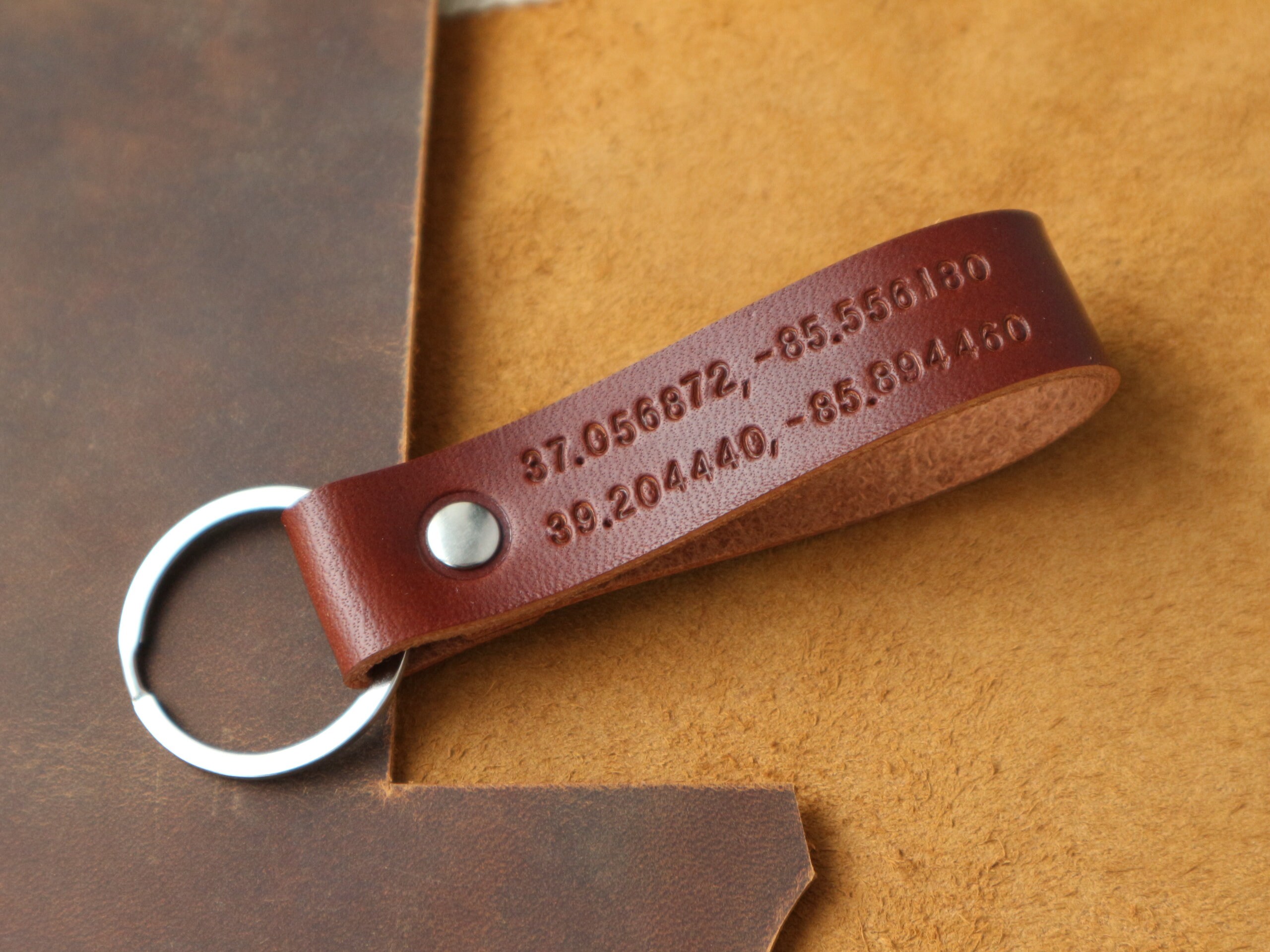 Custom Leather Keychain, Personalized Leather Key Ring, Coordinate ...