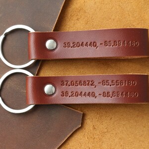 Custom Leather Keychain, Personalized Leather Key Ring, Coordinate ...