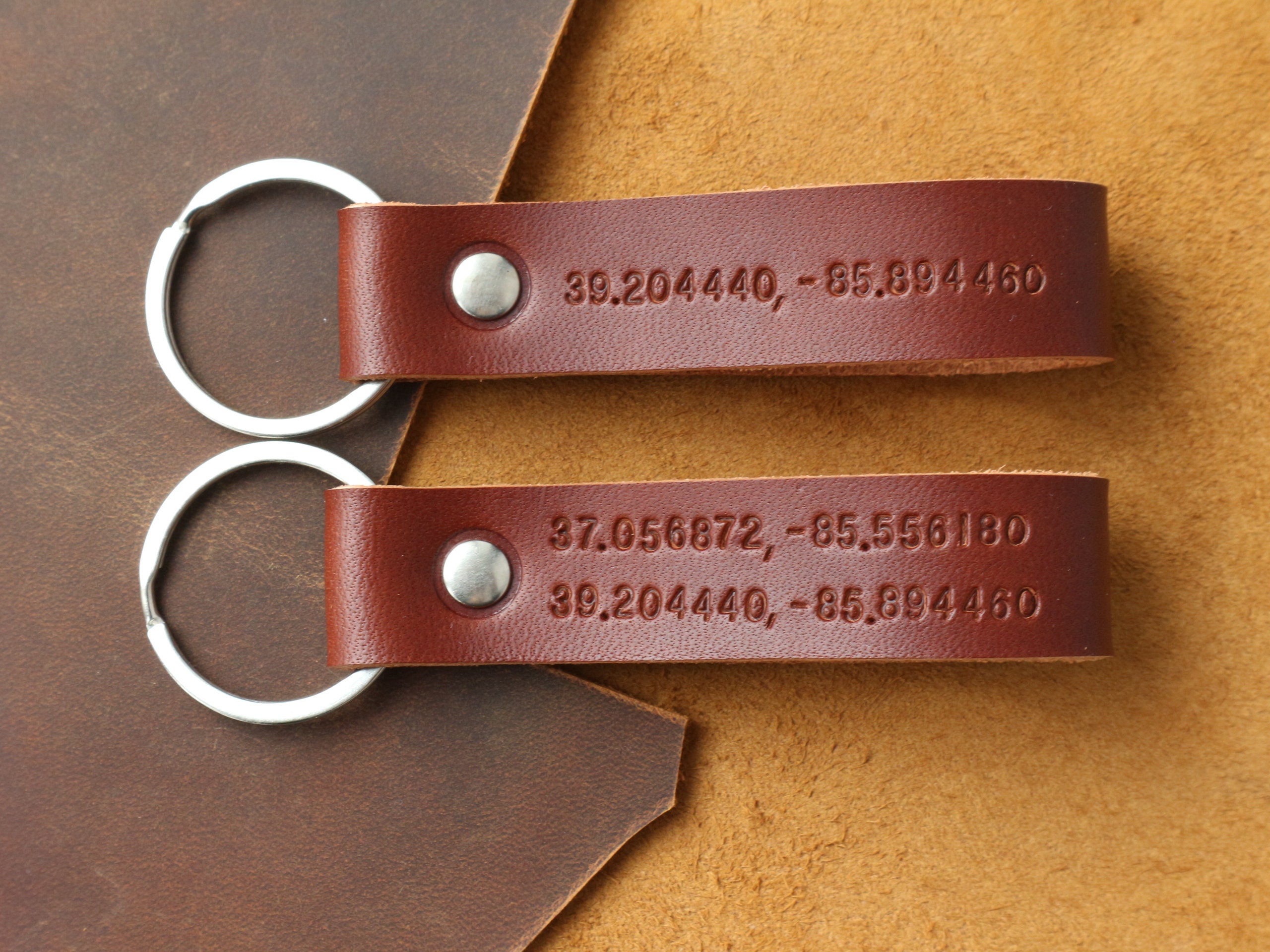 Custom Leather Keychain, Personalized Leather Key Ring, Coordinate ...