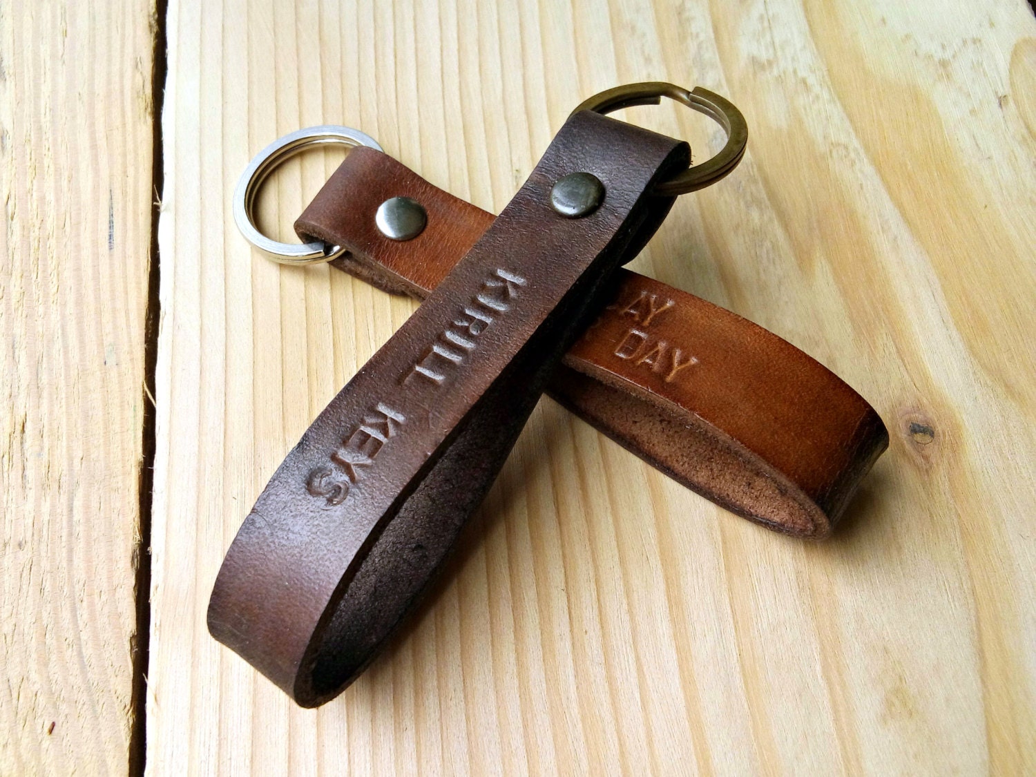 Personalized leather keychain hand stamped Initial key fob | Etsy