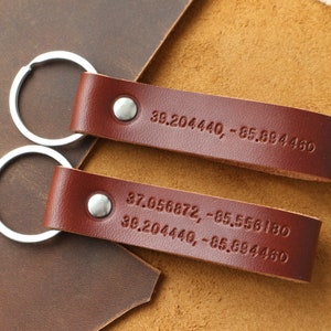Custom Leather Keychain, Personalized Leather Key Ring, Coordinate ...
