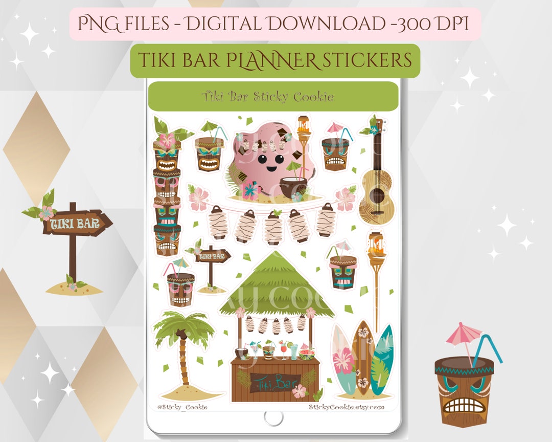 Digital Tiki Bar Stickers, Downloadable Printable Tiki Tiki Tropical ...