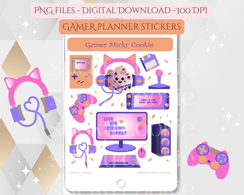 Gamer Sticky Cookie Digital Download Stickers Planner - Etsy