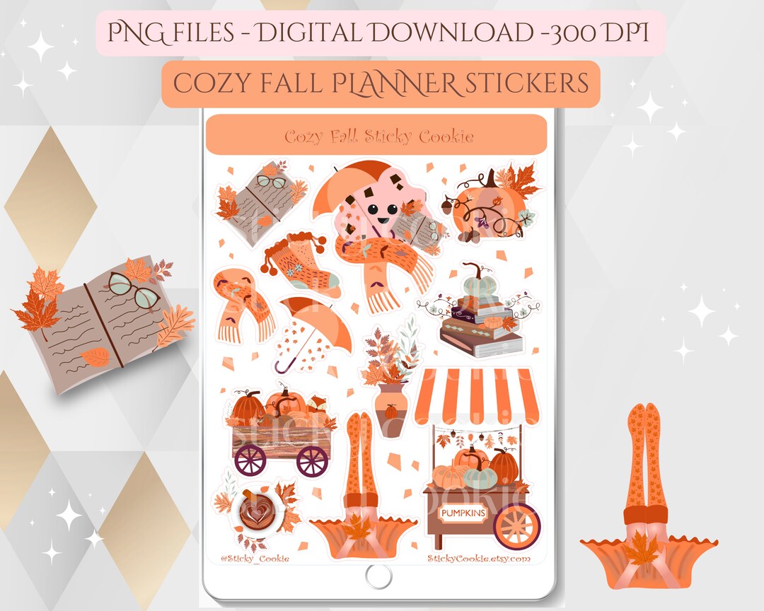 Digital Cosy Fall Stickers, Downloadable Printable Autumn, Pumpkin ...