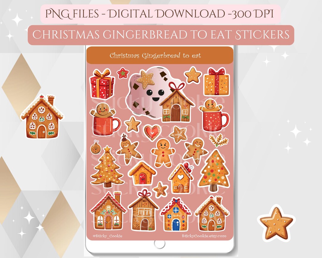 Christmas Gingerbread Stickers, Printable Festive Planner Stickers ...
