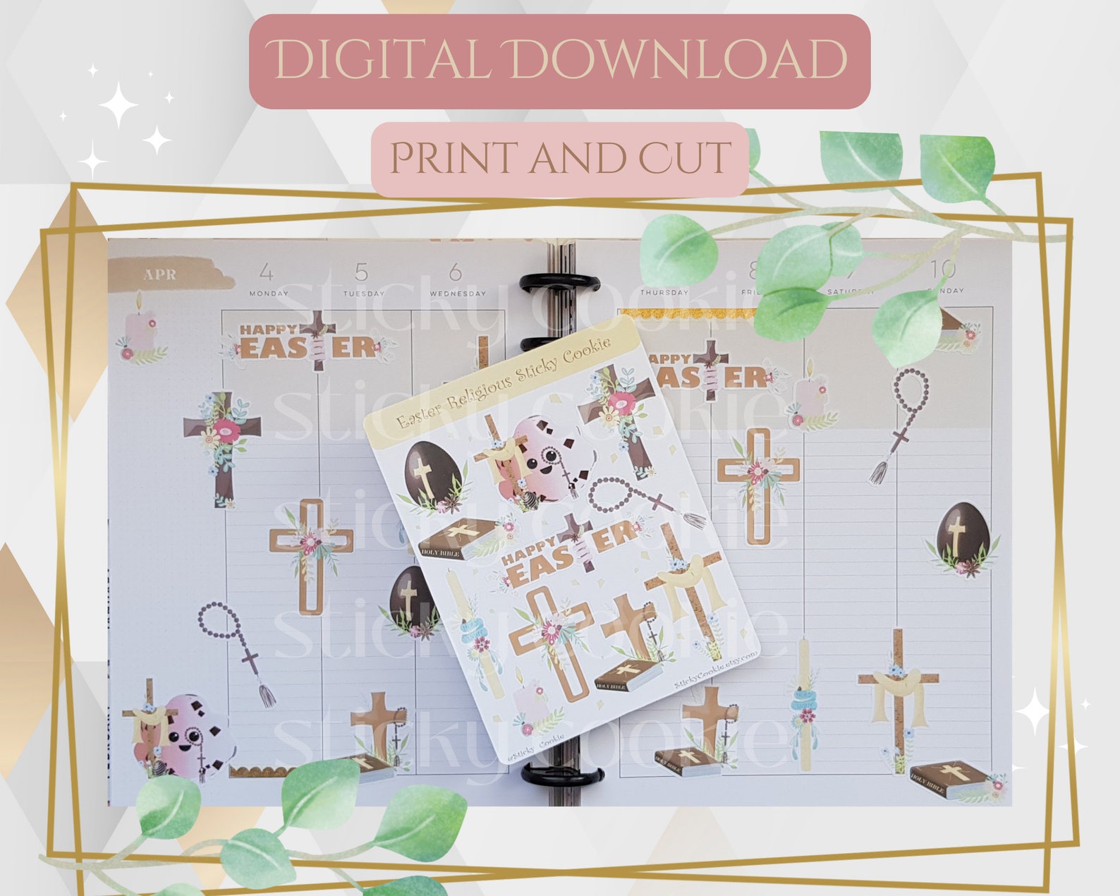 Digital Easter Religious Stickers, Downloadable Printable Easter Faith ...