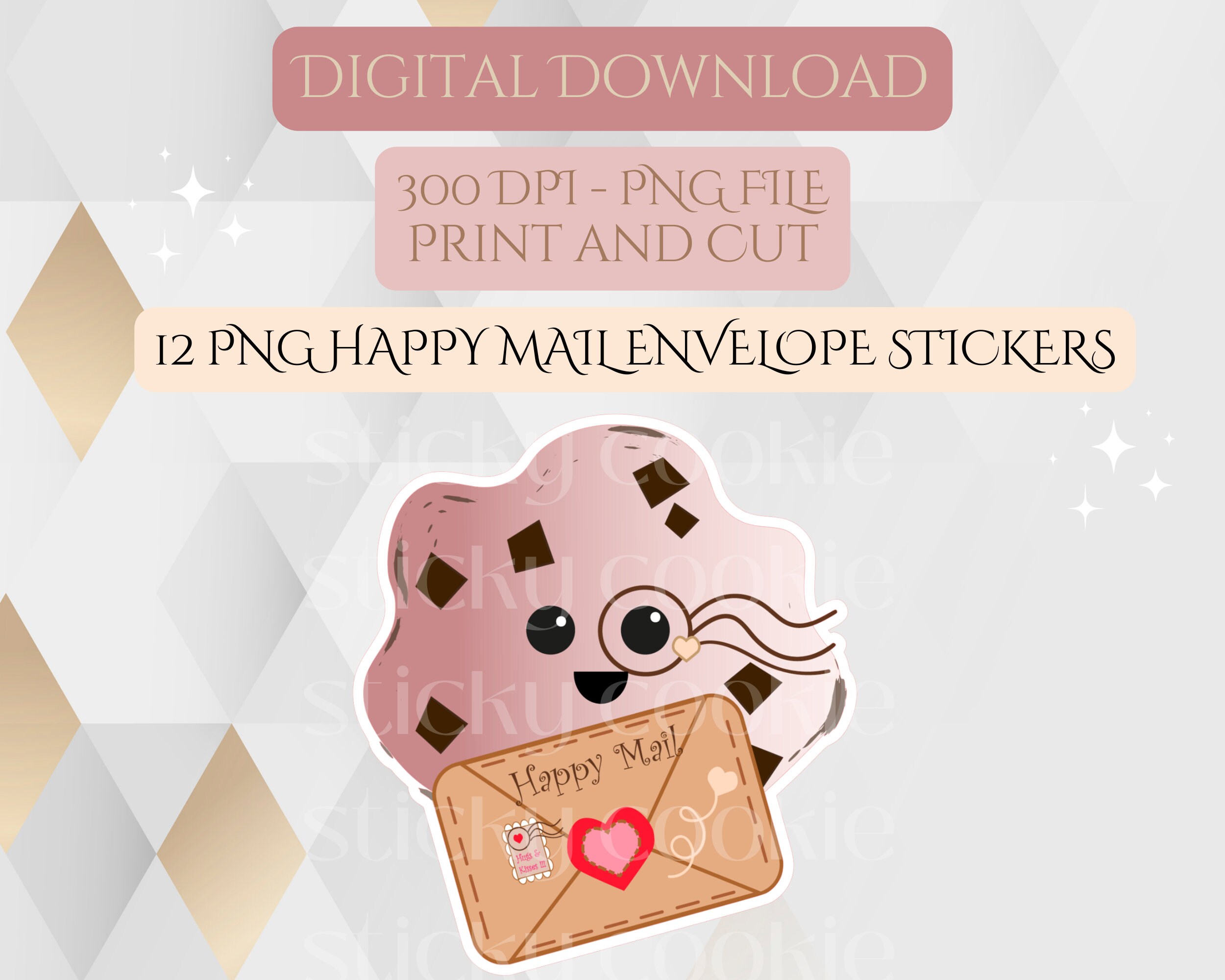 Happy Mail Printable Envelopes PNG Stickers, Digital Download Planner ...