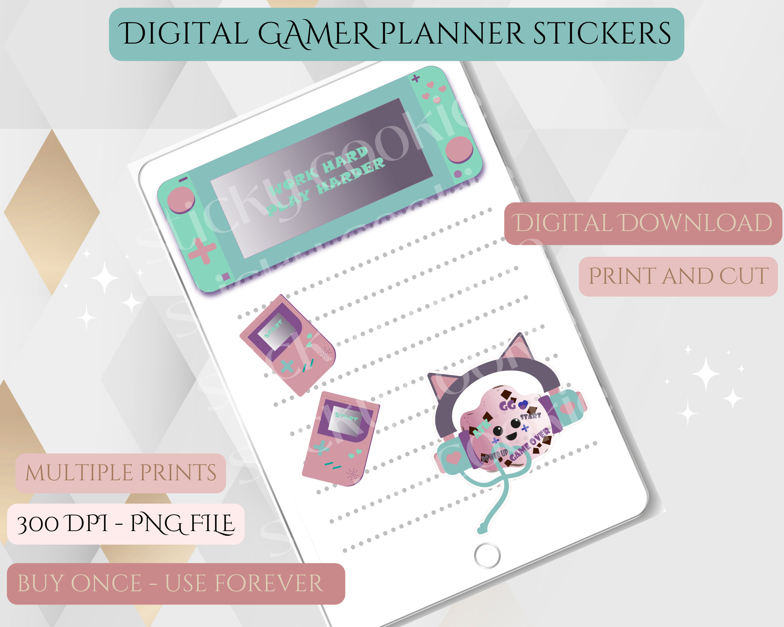 Gamer Sticky Cookie Digital Download Stickers Planner - Etsy