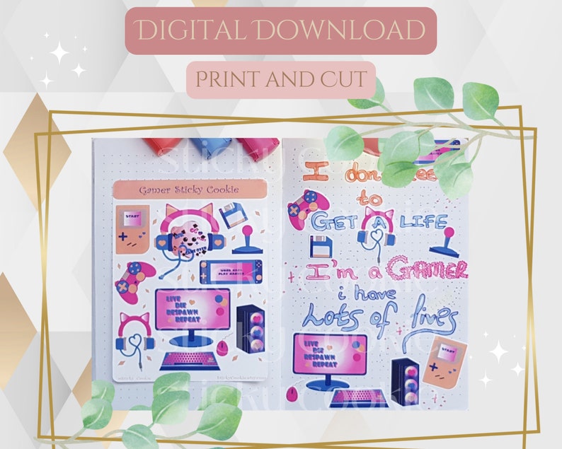 Gamer Sticky Cookie Digital Download Stickers , Planner Printable PNG ...