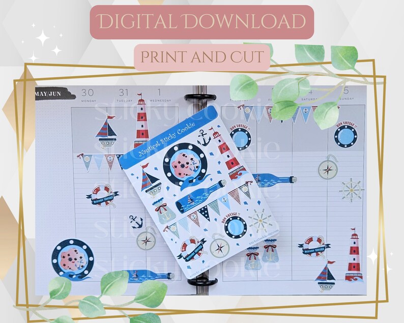 Digital Nautical Stickers, Downloadable Printable Sailor PNG Planner ...