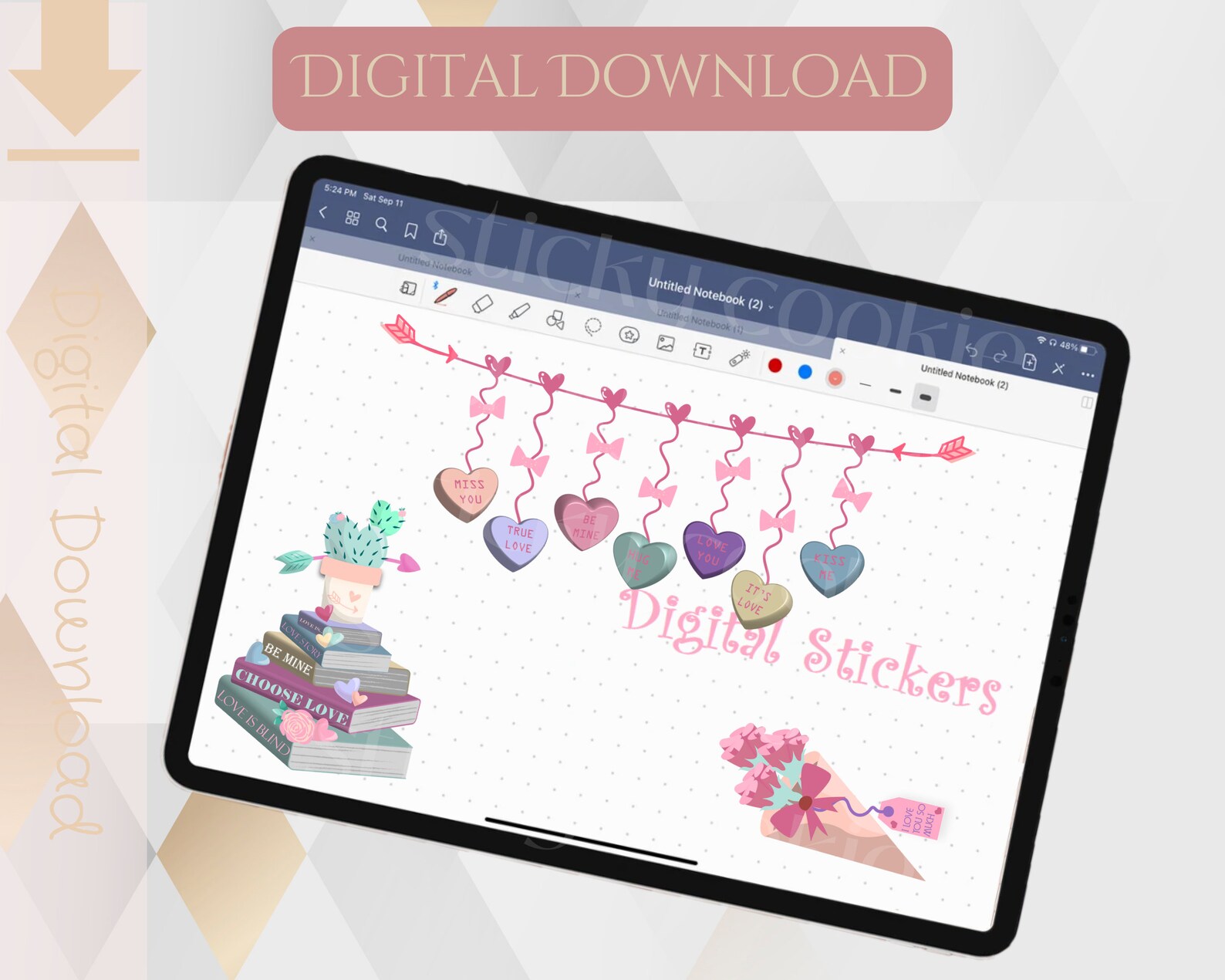 Digital Valentine Pastel Balloon Stickers, Downloadable Printable ...