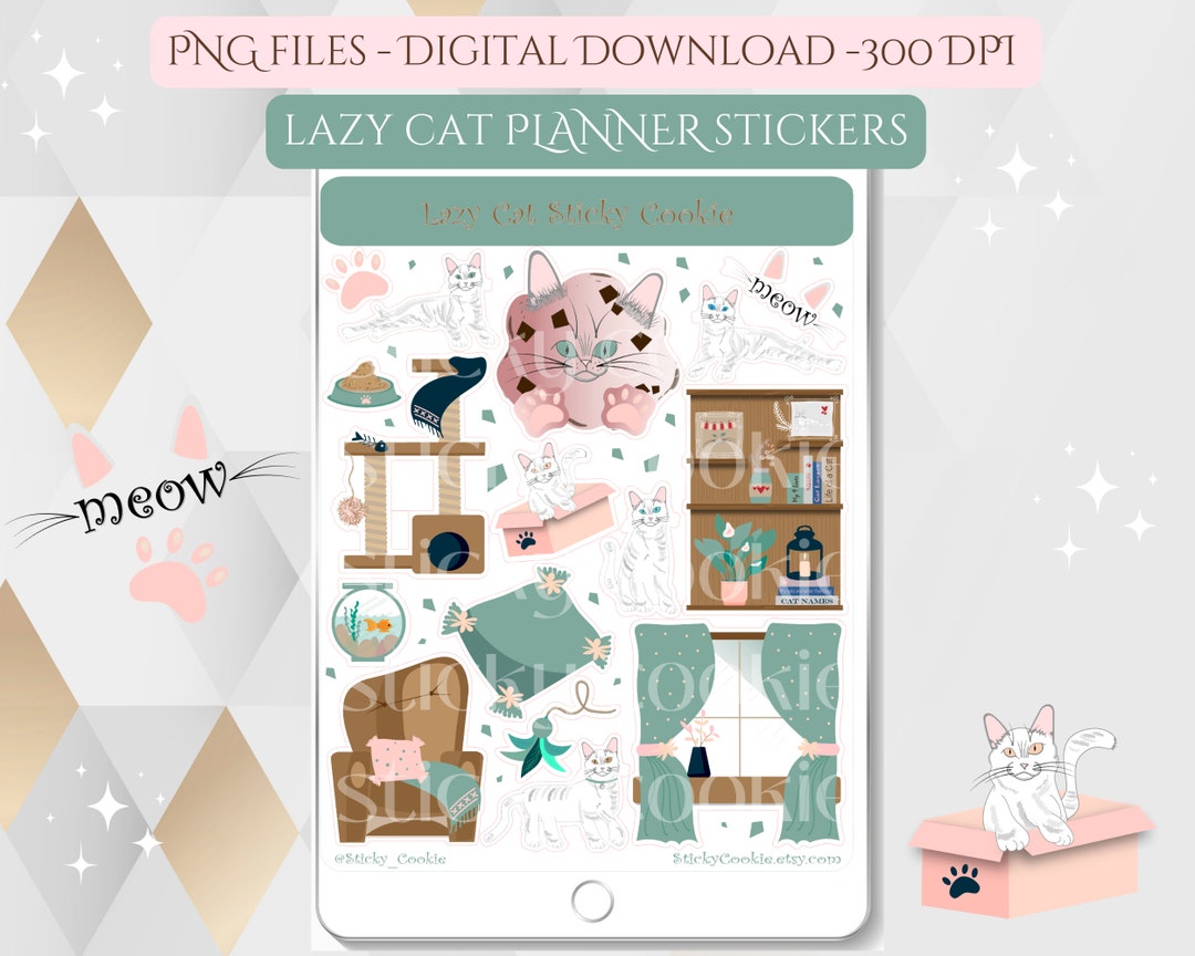 Lazy Cat Planner Stickers: Printable Kitty PNG (digital Download) - Etsy