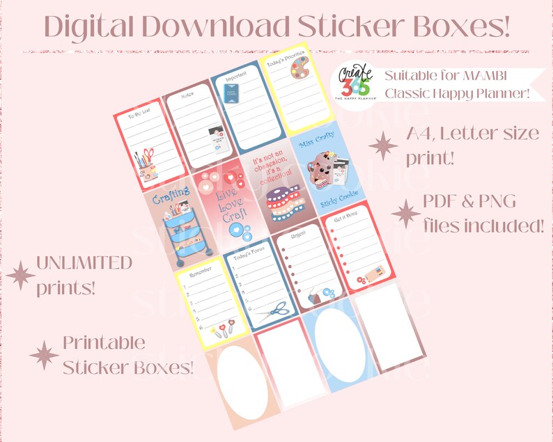Printable Classic Happy Planner Sticker Boxes, Miss Crafty Sticker ...