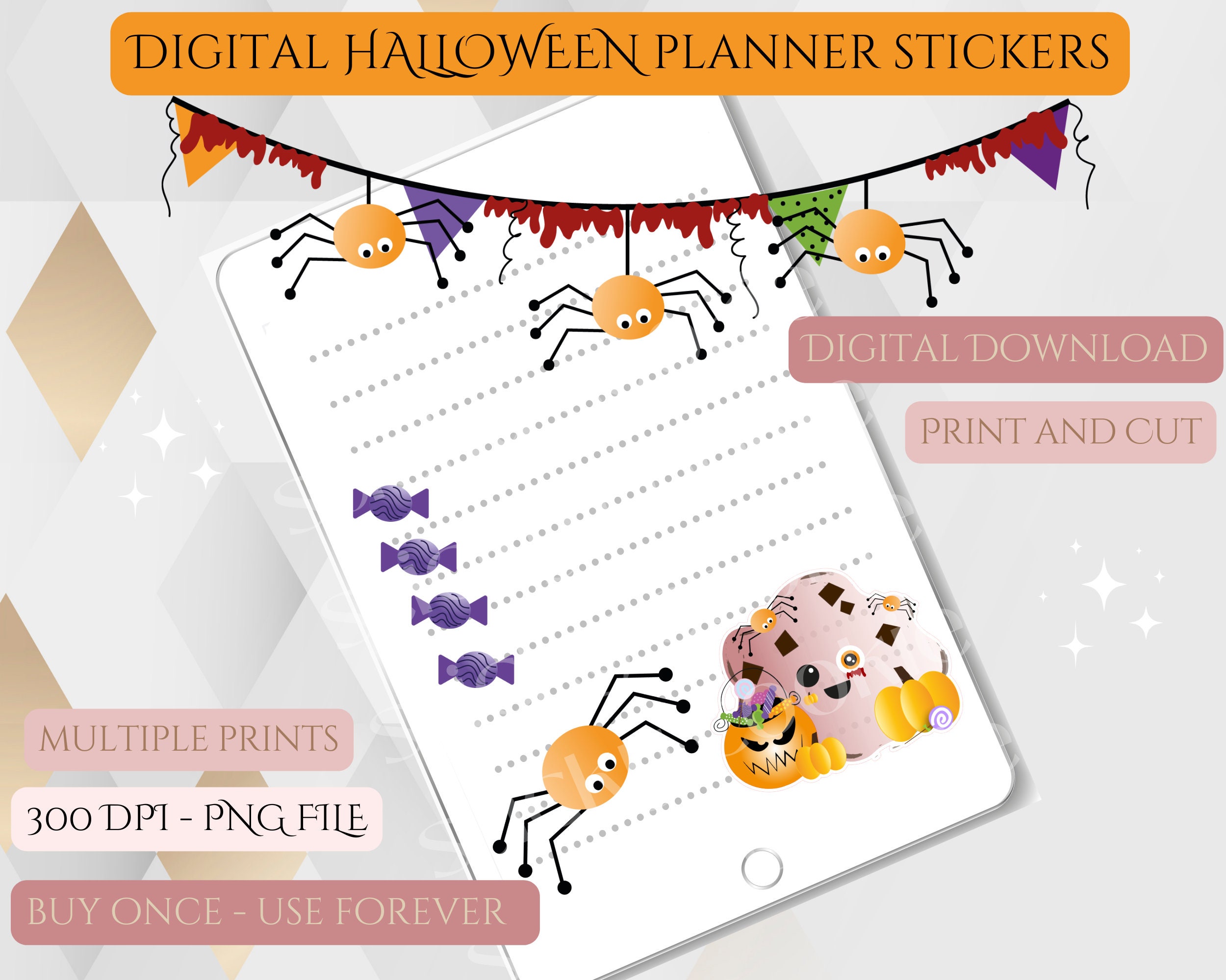 Digital Halloween Stickers, Downloadable Printable PNG Stickers ...