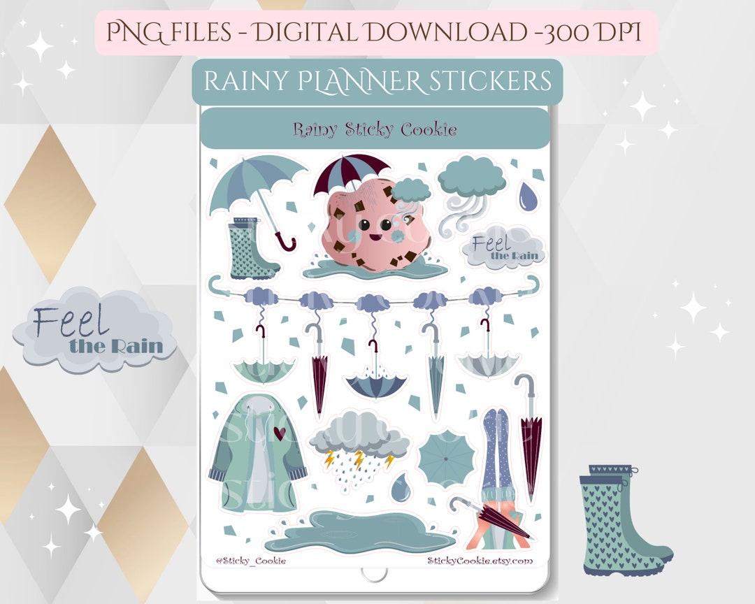 Digital Rainy Stickers, Downloadable Printable Rain, Rainy Day, Rain ...