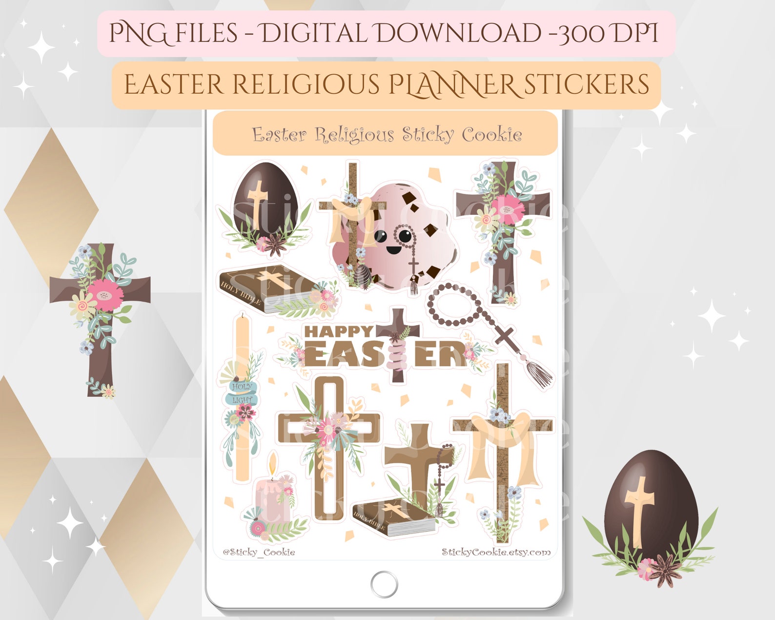 Digital Easter Religious Stickers, Downloadable Printable Easter Faith ...