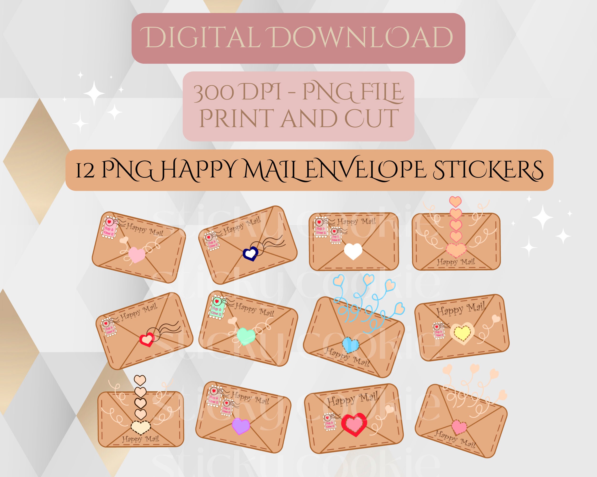 Happy Mail Printable Envelopes PNG Stickers, Digital Download Planner ...