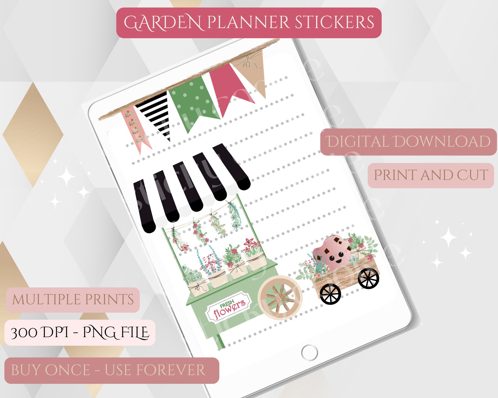 Digital Garden Stickers, Downloadable Printable Spring Gardening PNG ...