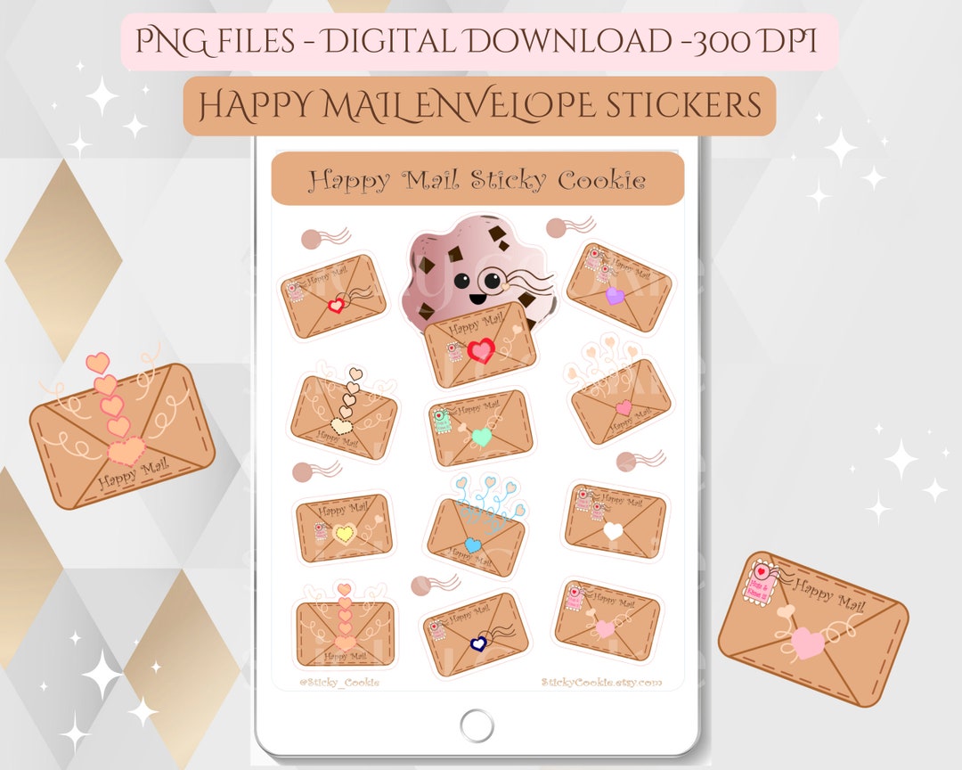 Happy Mail Printable Envelopes PNG Stickers, Digital Download Planner ...