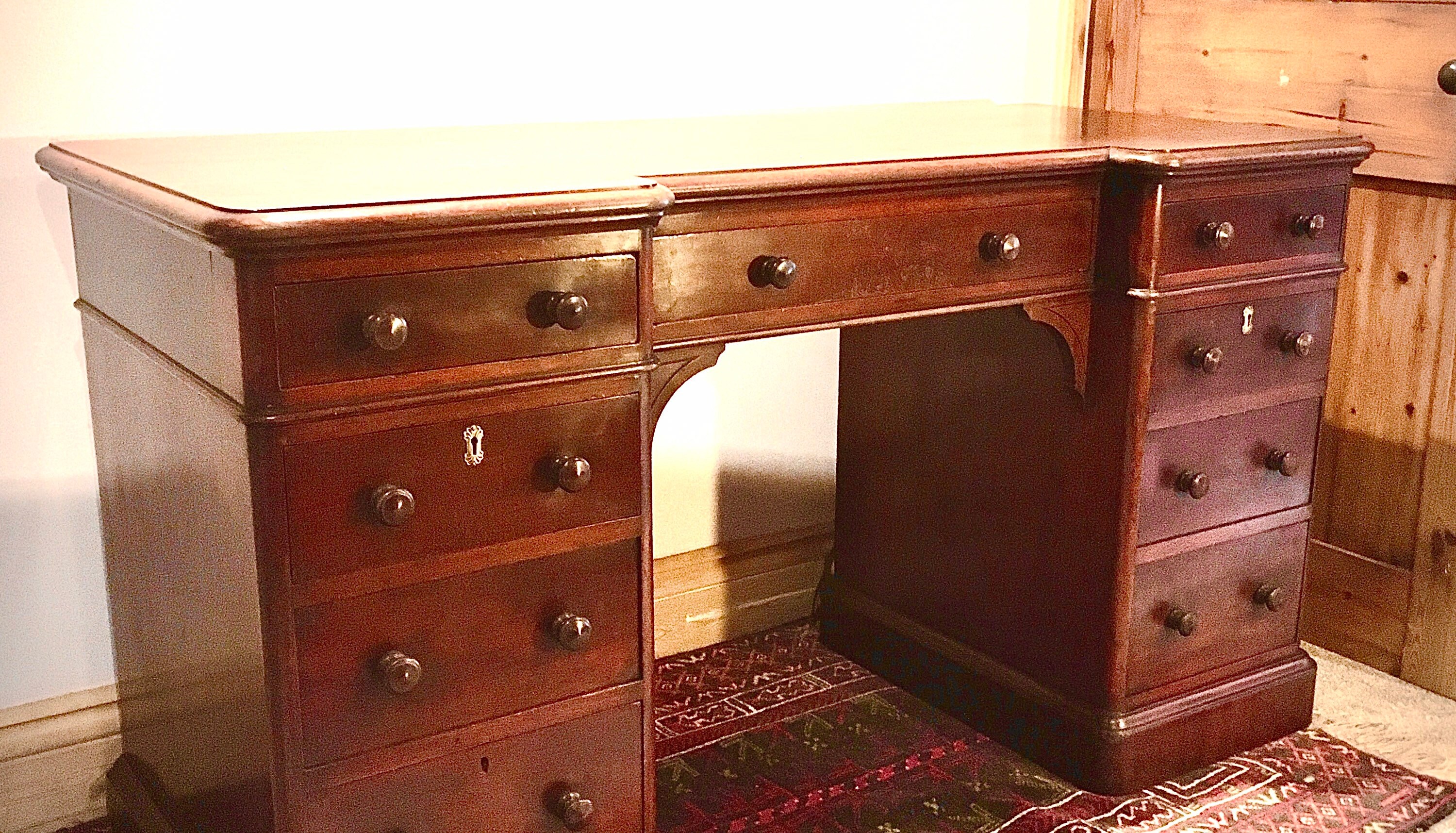 Mid Victorian Inverted Breakfront Mahogany Twin Pedestal Desk - Etsy UK