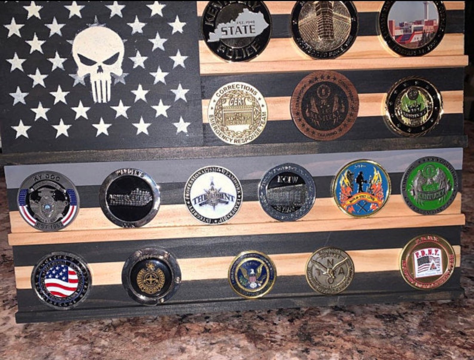 Desktop Thin Blue Line Challenge Coin Holder | Etsy