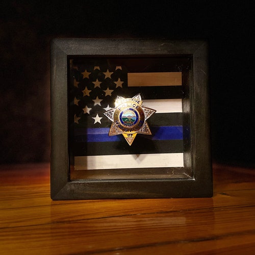 Thin Blue Line 4 Badge Display Shadow Box | Etsy