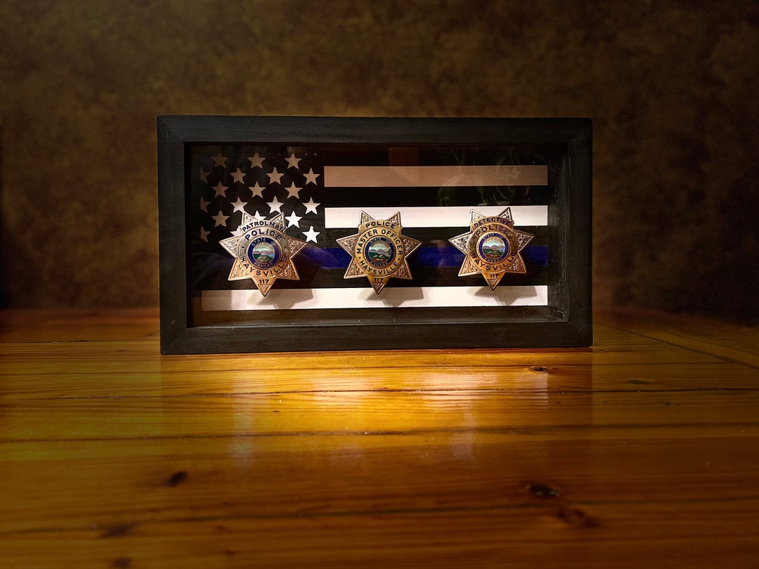 Thin Blue Line 3 Badge Shadow Box Display - Etsy