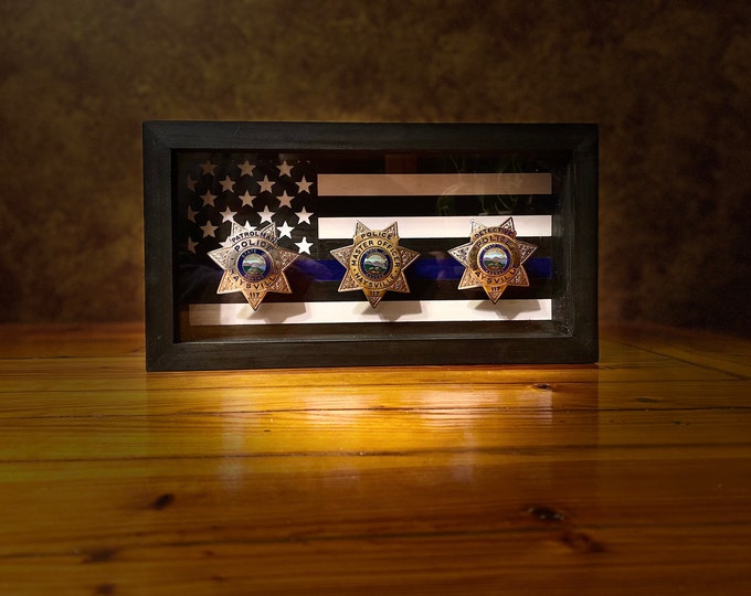 Thin Blue Line 3 Badge Shadow Box Display - Etsy