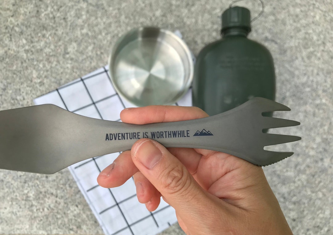 Personalised 3-in-1 Outdoor Titanium Spork With Custom Quote and Name ...