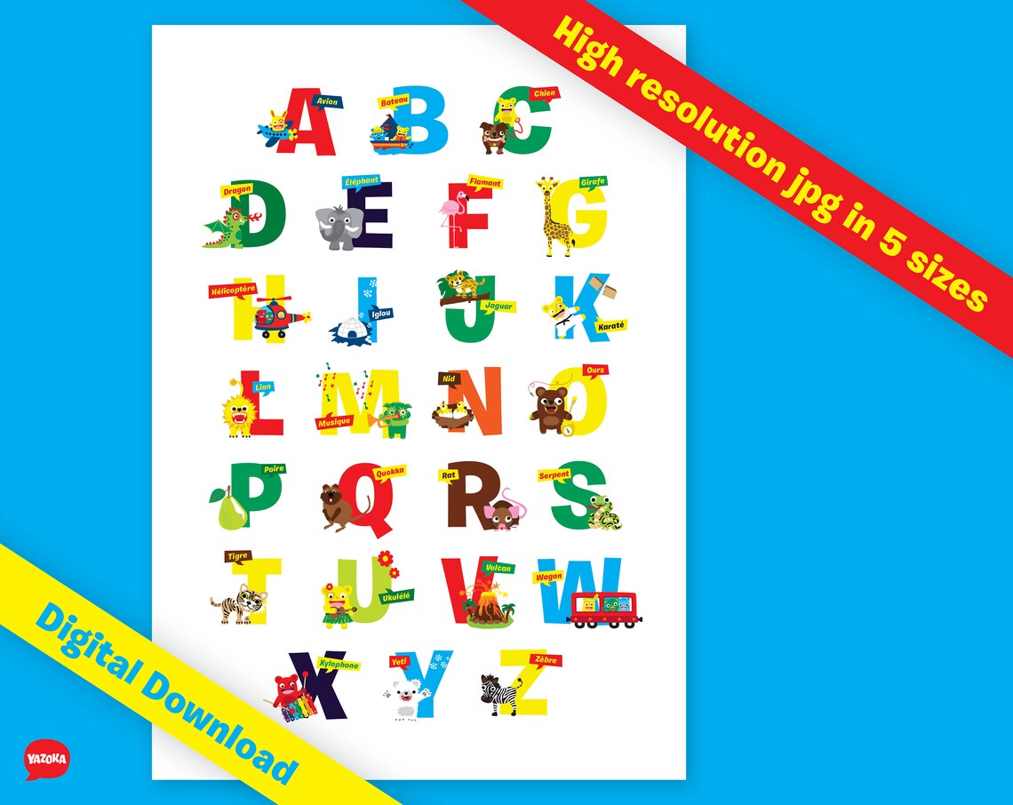French ABC Alphabet Poster, Bold, Français, Kids Decor, Colourful ...